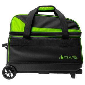 Pyramid Prime Double Roller 2 Ball Bowling Bag with Large Separate Compartment for Bowling Shoes (Up To US Mens Size 15) or Accessories, Retractable Handle - Extends to 40"