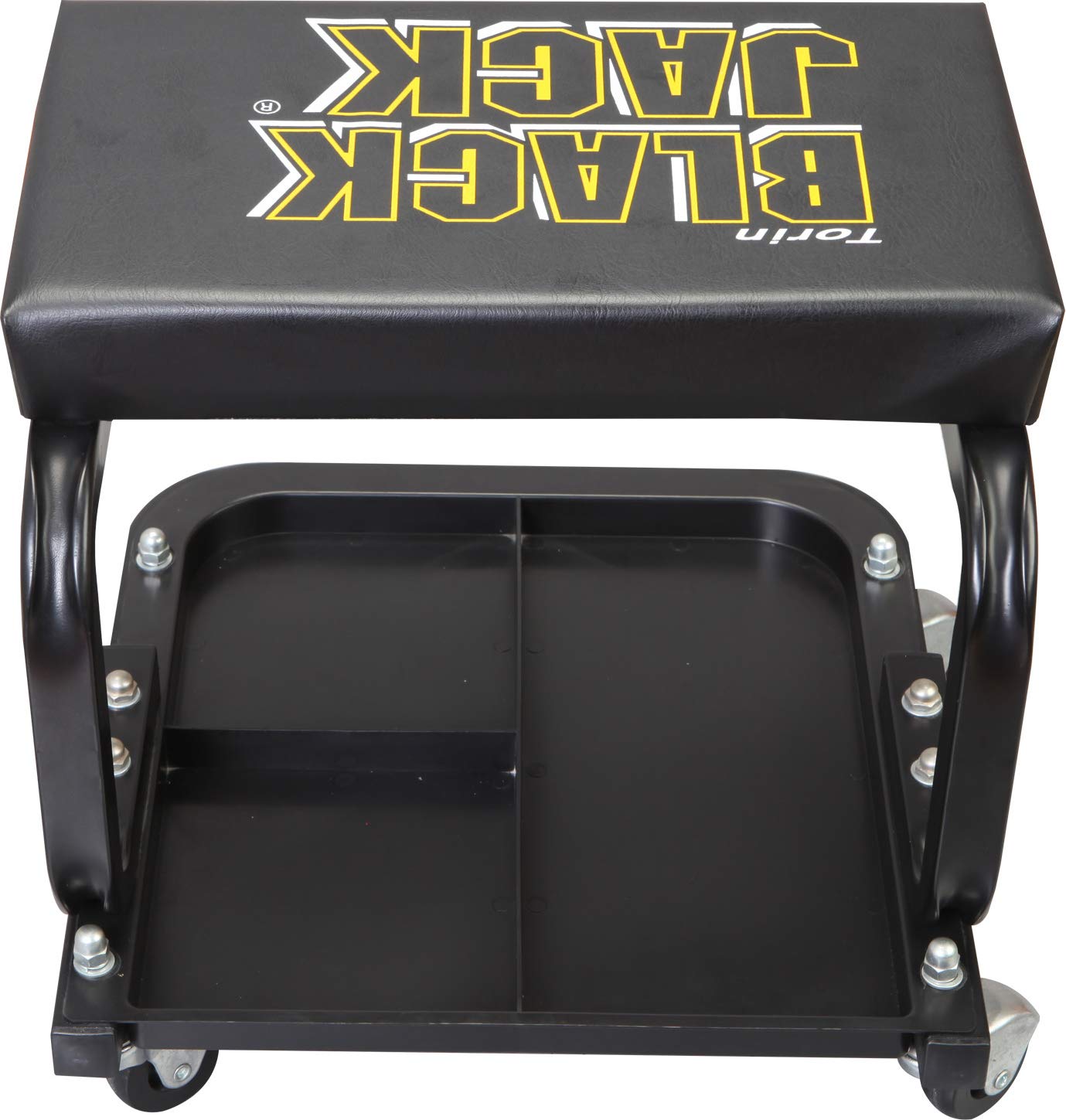 Torin TR6100W BlackJack Rolling Creeper Garage/Shop Seat: Padded Mechanic Stool with Tool Tray Storage, Black