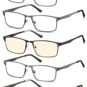 EYECEDAR 5-Pack Reading Glasses for Men Metal Frame Spring Hinges with a pair of Blue Light Readers 2.00