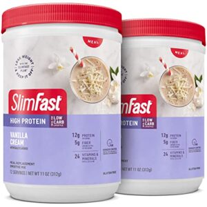 slimfast meal replacement smoothie mix, 24 servings, high protein, vanilla cream, 20g of protein with milk, 12 servings (pack of 2) (packaging may vary)