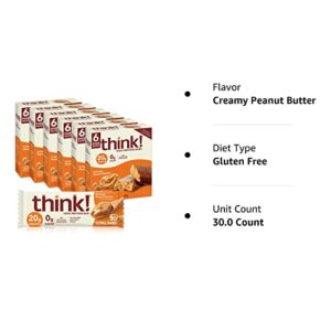 think! Protein Bars, High Protein Snacks, Gluten Free, Kosher Friendly, Creamy Peanut Butter, Nutrition Bars, 2.1 Oz per Bar, 30 Count (Packaging May Vary)