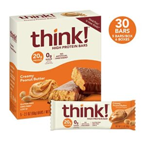 think! Protein Bars, High Protein Snacks, Gluten Free, Kosher Friendly, Creamy Peanut Butter, Nutrition Bars, 2.1 Oz per Bar, 30 Count (Packaging May Vary)