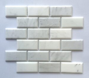 2x4 white beveled polished carrara marble tile backsplash wall