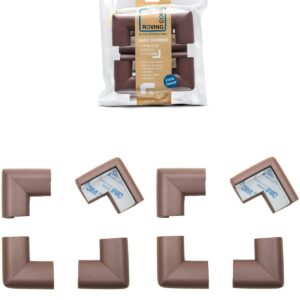 roving cove corner protector for baby (8 large corners) - hefty-fit heavy-duty soft rubber foam furniture corner bumper guards, 3m adhesive pre-taped, coffee brown