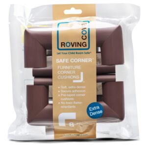 Roving Cove Corner Protector for Baby (8 Large Corners) - Hefty-Fit Heavy-Duty Soft Rubber Foam Furniture Corner Bumper Guards, 3M Adhesive Pre-Taped, Coffee Brown