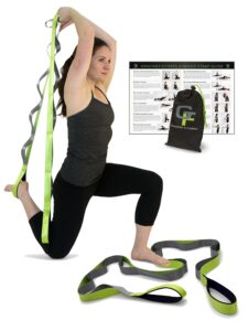 gradient fitness stretching strap for physical therapy, 12 multi-loop stretch strap 1.5" w x 8' l, neoprene handles, physical therapy equipment, yoga straps for stretching, leg stretcher (green/grey)