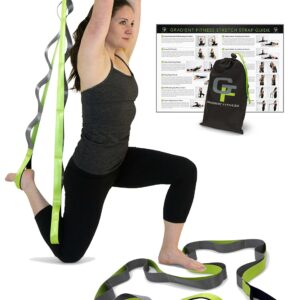 Gradient Fitness Stretching Strap for Physical Therapy, 12 Multi-Loop Stretch Strap 1.5" W x 8' L, Neoprene Handles, Physical Therapy Equipment, Yoga Straps for Stretching, Leg Stretcher (Green/Grey)