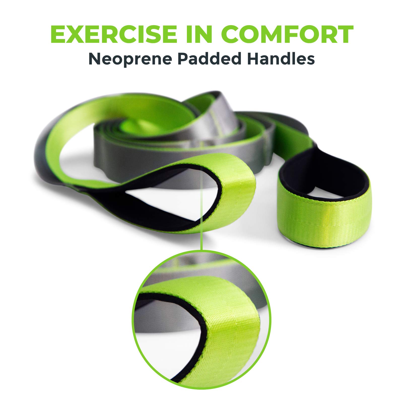 Gradient Fitness Stretching Strap for Physical Therapy, 12 Multi-Loop Stretch Strap 1.5" W x 8' L, Neoprene Handles, Physical Therapy Equipment, Yoga Straps for Stretching, Leg Stretcher (Green/Grey)