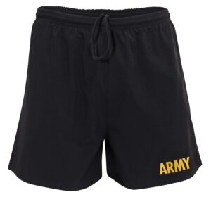 rothco army physical training shorts, black/gold, s