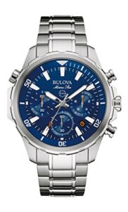 bulova men's marine star series b stainless steel 6-hand chronograph quartz watch, blue dial style: 96b256