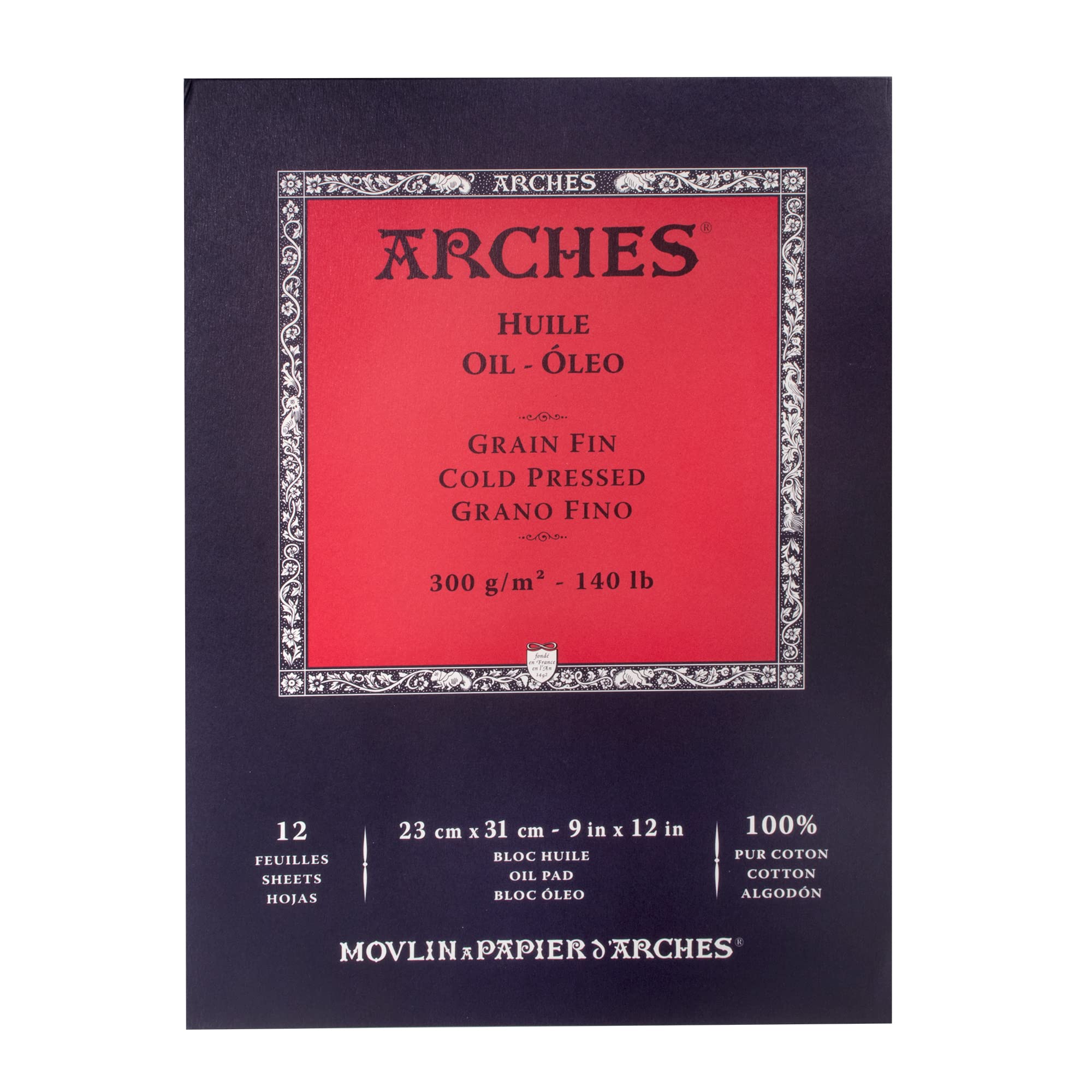 Arches Oil Paper Pad 9x12-inch White 100% Cotton Oil Painting Paper - 12 Sheets of Arches 140lb Cold Pressed Oil Paint Paper - Painting Pad for Oil Painting and Oil Pastel Techniques