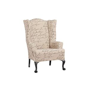 sure fit home décor stretch pen pal t-cushion wingback chair one piece slipcover, stretch form fit, polyester/spandex, machine washable, parchment color