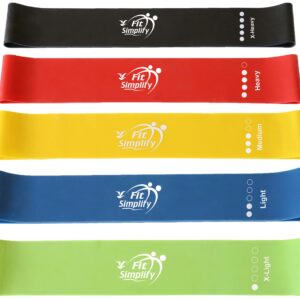 Fit Simplify Resistance Loop Exercise Bands with Instruction Guide and Carry Bag, Set of 5