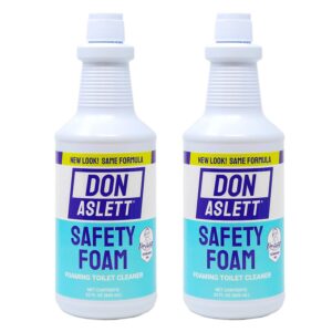 don aslett safety foam toilet bowl cleaner (32 oz bottle, pack of 2) acidic detergent and deodorizer | cleans hard water and mineral stains in porcelain toilets