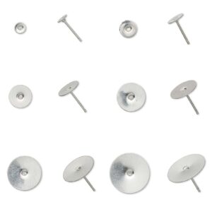 100 dark silver surgical stainless steel flat pad post stud earring findings (3mm)