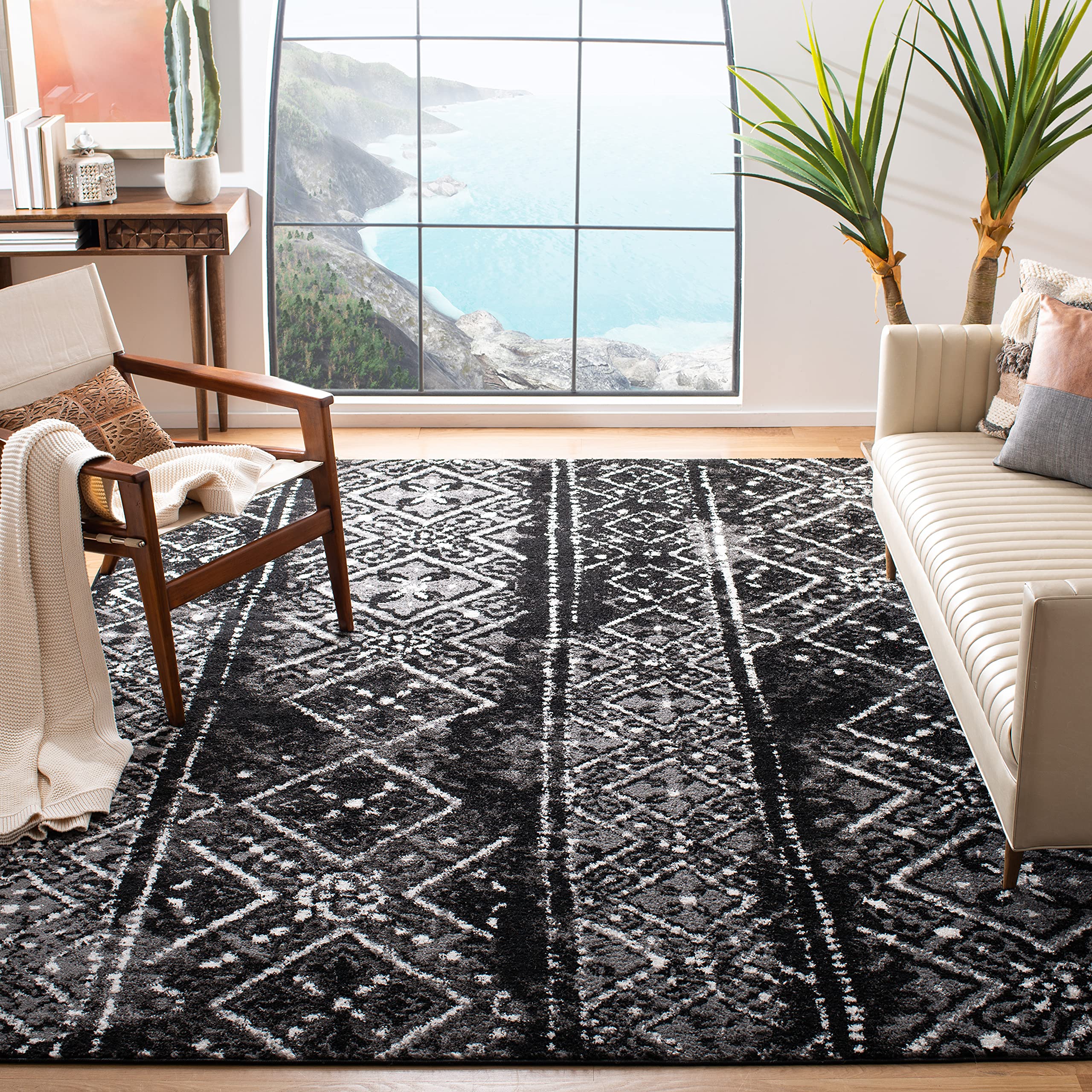 SAFAVIEH Adirondack Collection Area Rug - 10' x 14', Black & Silver, Moroccan Boho Distressed Design, Non-Shedding & Easy Care, Ideal for High Traffic Areas in Living Room, Bedroom (ADR111C)