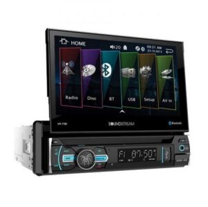 soundstream vr-75b single din bluetooth in-dash dvd/cd/am/fm car stereo receiver with 7" foldout touchscreen