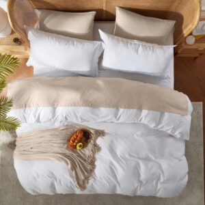 Nestl White Duvet Cover King Size - Soft Double Brushed King Duvet Cover Set, 3 Piece, with Button Closure, 1 Duvet Cover 104x90 inches and 2 Pillow Shams