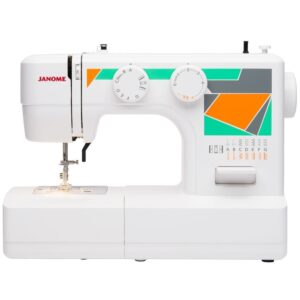 janome mod-15 easy-to-use sewing machine with 15 stitches, adjustable stitch length and 5-piece feed dogs