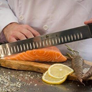 14-inch Blade Granton Edge, Turkey, Salmon, ham Slicer, Meat Slicing Knife. NSF Certified, German Steel,Knife sharpening instruction included, Best Knife to Slice Large Roast and Whole Turkey.