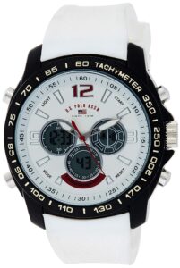 u.s. polo assn. sport men's quartz metal and rubber casual watch, color:white (model: us9556)