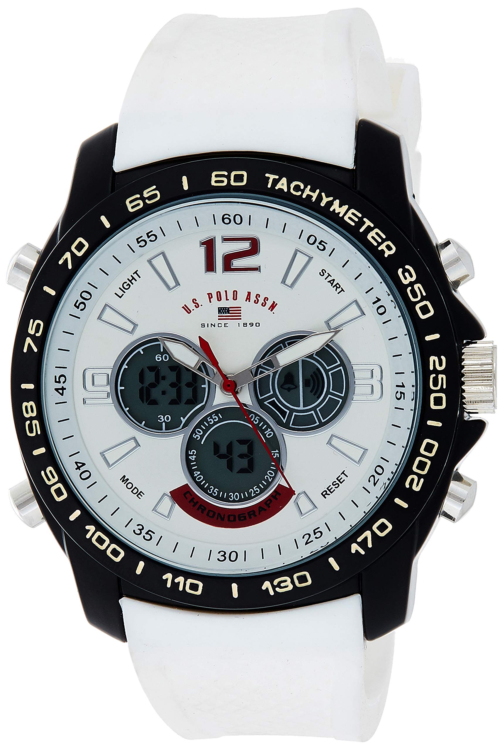 U.S. Polo Assn. Sport Men's Quartz Metal and Rubber Casual Watch, Color:White (Model: US9556)