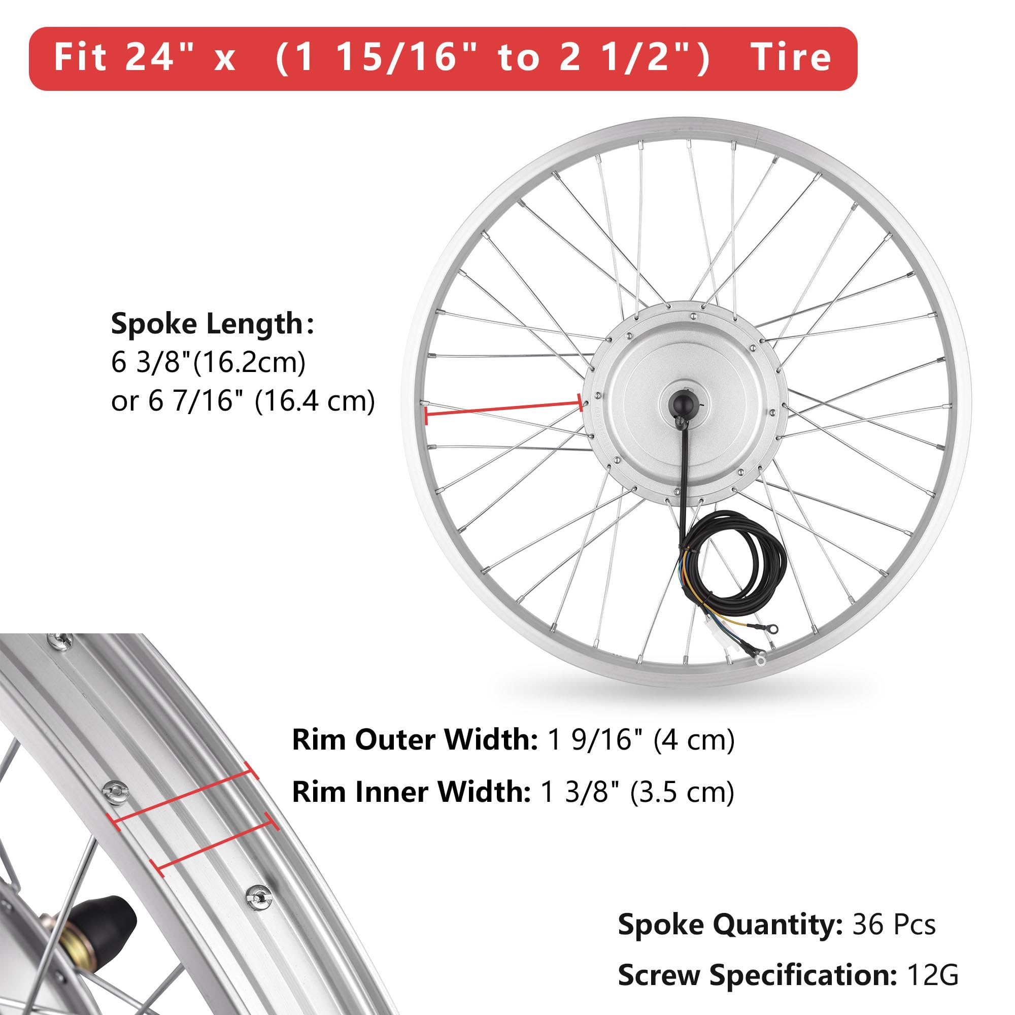 AW Electric Bicycle Front Wheel 24" E-Bike Conversion Kit 36V 750W Ebike Wheel Kit Thumb Throttle Hub Bicycle Conversion Motor Kit