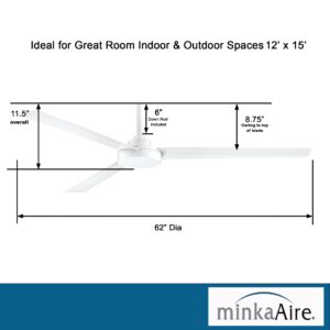 Minka Aire F624-WHF Roto XL 62" 3-Blades Ceiling Fan in Flat White Finish with Flat White Blades