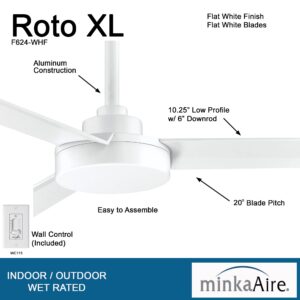 Minka Aire F624-WHF Roto XL 62" 3-Blades Ceiling Fan in Flat White Finish with Flat White Blades