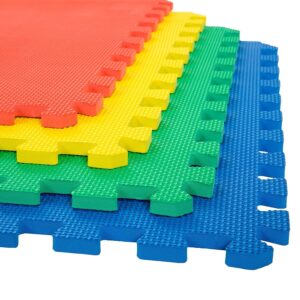 4-pack of interlocking eva foam floor tiles with border pieces - great for use as a play mat or home exercise flooring by stalwart