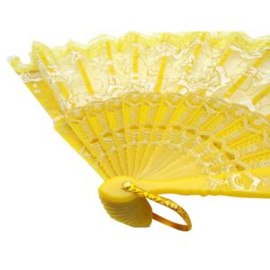 TRENDBOX Elegant Vintage Retro Flower Rose Lace Handheld Chinese Folding Fan For Dancing Ball Parties Ladies - Lemon