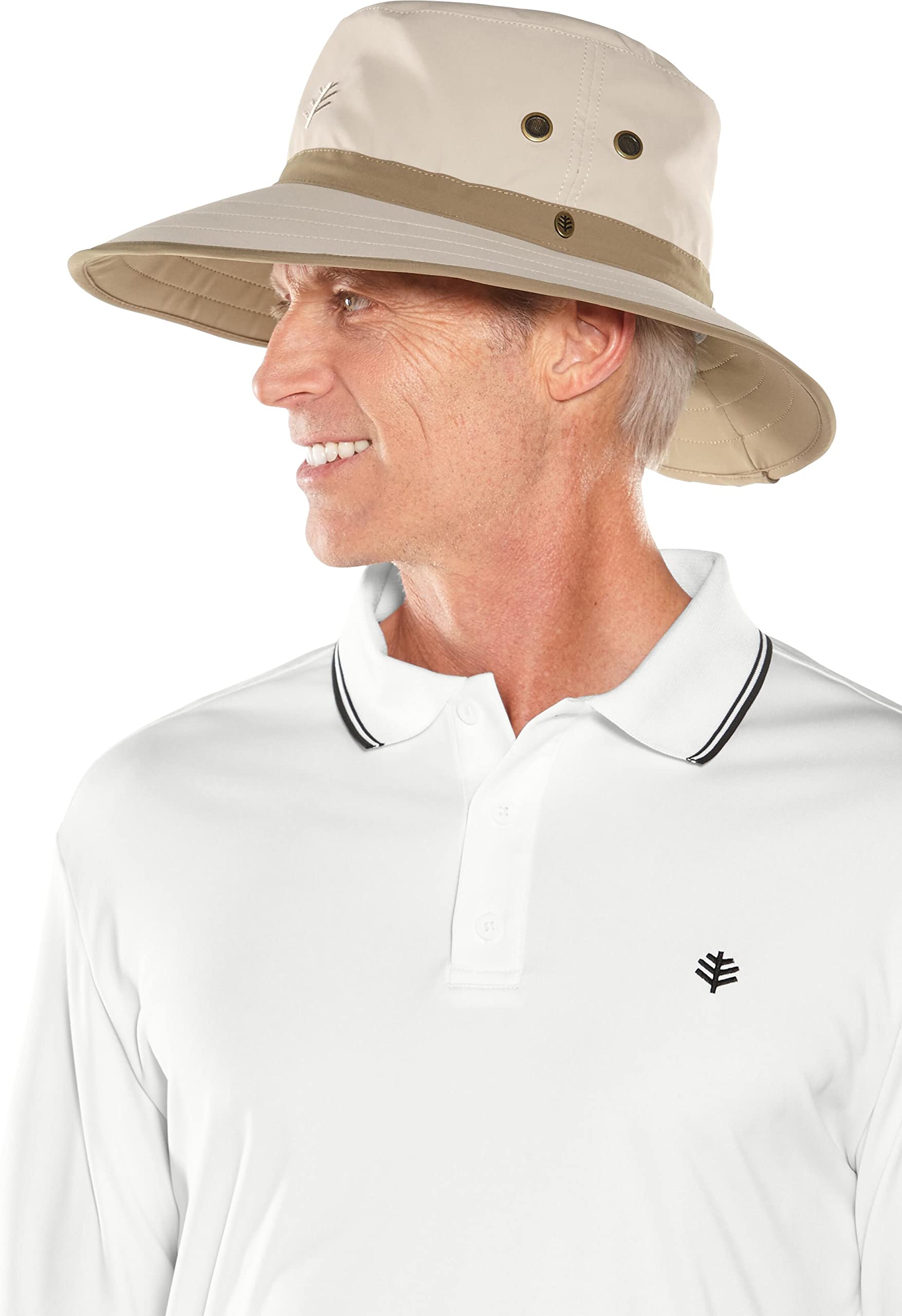 Coolibar UPF 50+ Men's Women's Matchplay Golf Hat - Sun Protective (Large/X-Large- Tan/Khaki)