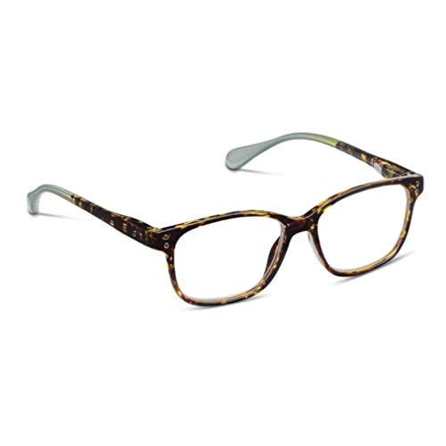 Peepers by PeeperSpecs Women's Nature Walk Soft Square Reading Glasses, Tortoise/Aqua, 49 + 1.5