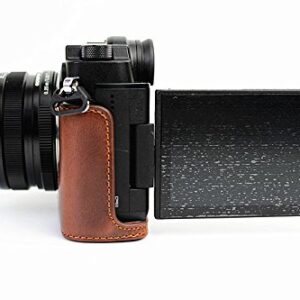 Bottom Opening Version Protective PU Leather Half Camera Case Bag Cover with Tripod Design for Olympus Pen-F Camera with PU Leather Hand Strap Dark Brown