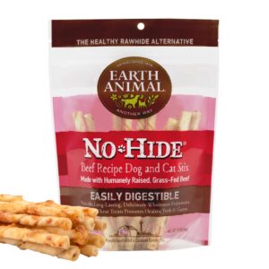 earth animal no hide stix beef flavored natural rawhide free dog chews long lasting dog chew sticks | dog treats for small dogs and cats | great dog chews for aggressive chewers (1 pack)