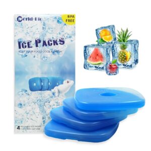 ice packs for cooler long lasting reusable freezer pack for lunch box, 4 slim cooler ice packs for work, school, picnic, fishing, lunch bag ice pack keep beverages foods cold fresh, quick freeze, blue