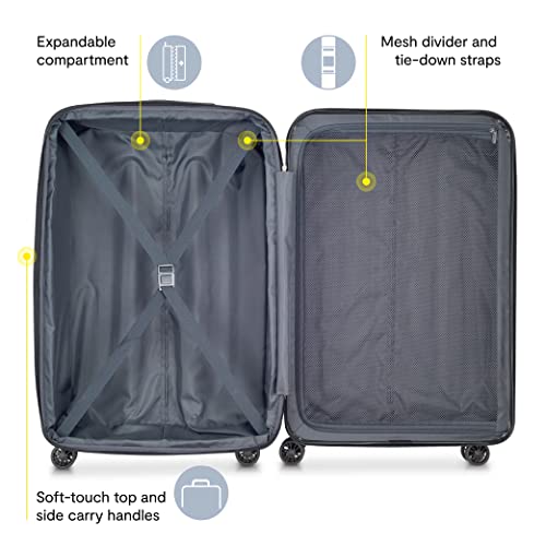 DELSEY Paris Helium Aero Hardside Expandable Luggage with Spinner Wheels, Brushed Charcoal, Checked-Medium 25 Inch