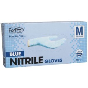 forpro blue nitrile gloves, powder-free, latex-free, non-sterile, food safe, 4 mil, medium, 100-count