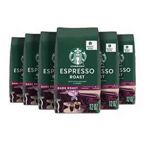 starbucks whole bean coffee, dark roast coffee, espresso roast, 100% arabica, 6 bags (12 oz each)