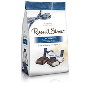 russell stover dark chocolate coconut mini gusset bag 6 ounce russell stover chocolate coconut chocolate candy bag; sweet coconut covered in rich chocolate candy, individually wrapped