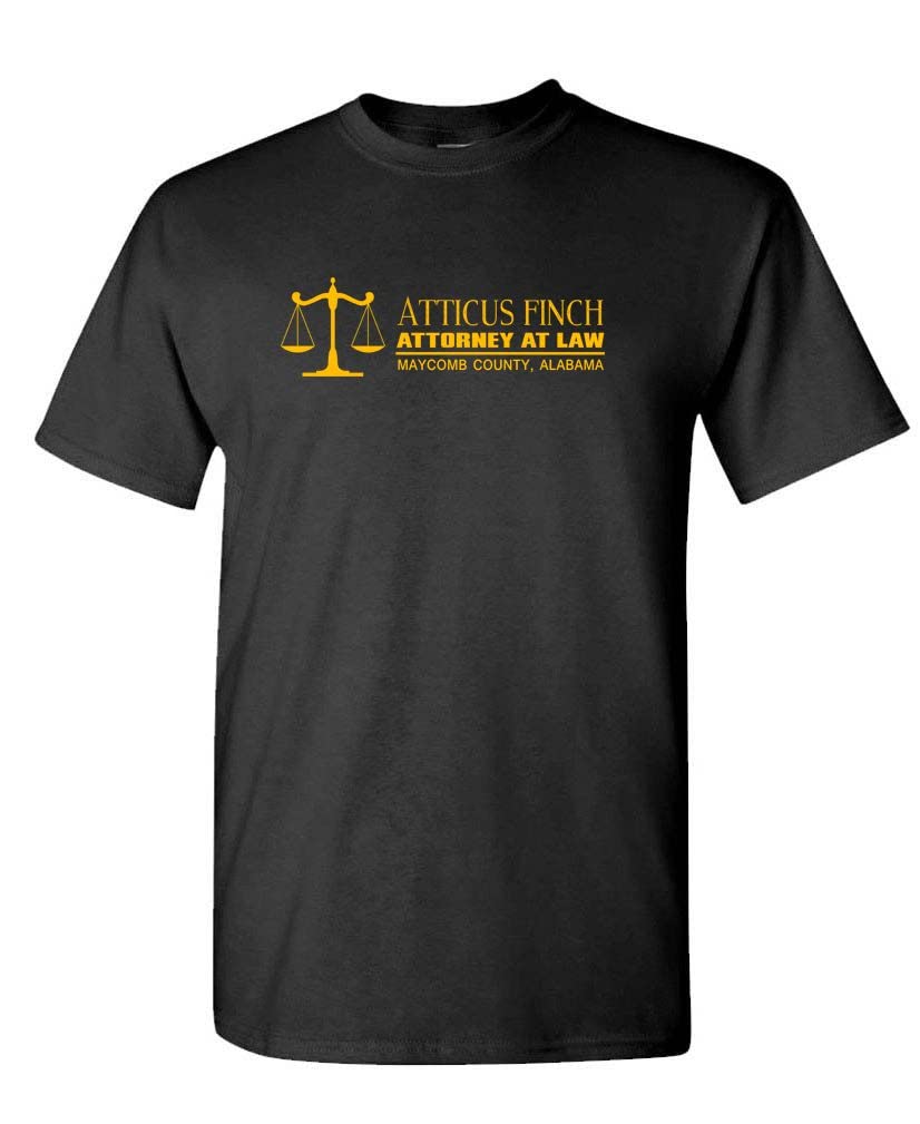 ATTICUS FINCH ATTORNEY AT LAW - mockingbird - Mens Cotton T-Shirt, XL, Black