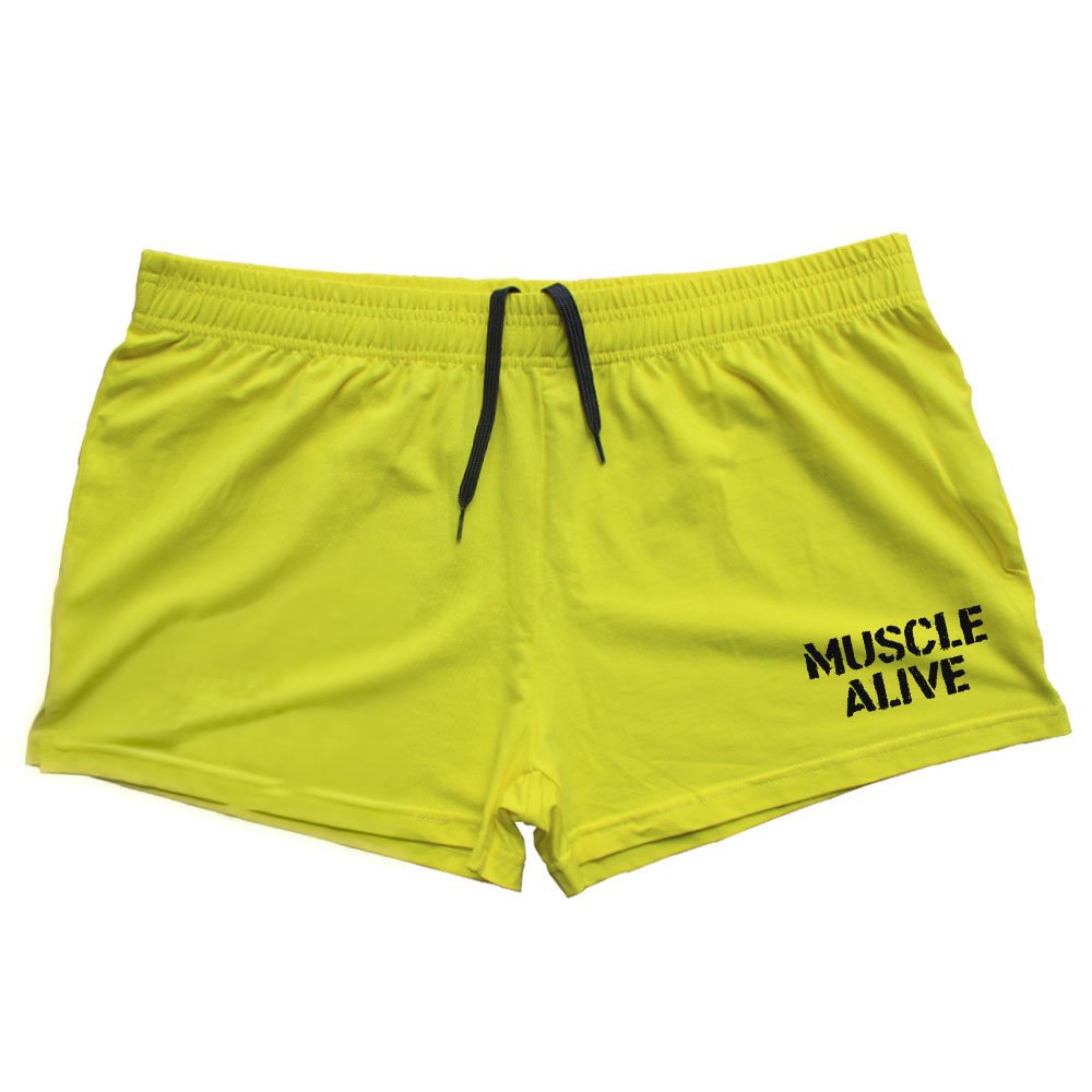 Muscle Alive Mens Bodybuilding Shorts 3" Inseam Cotton Size M Yellow