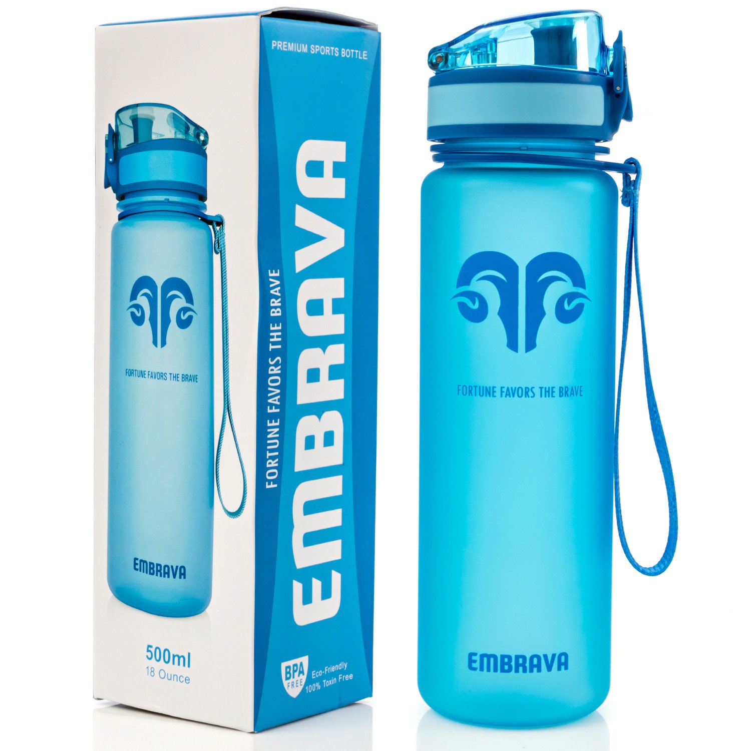 Embrava Best Sports Water Bottle - 17oz Small - Eco Friendly & BPA-Free Plastic - For Running, Gym, Yoga, Outdoors and Hiking - Fast Water Flow, Flip Top, Opens With 1-Click - Leak-proof Lid