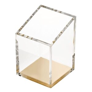 officegoods acrylic pen & pencil holder - modern trapezoid design - beautiful desk organizer for home or office - contrasting metal base - 3" square w/ 3.5" front & 4.5" back - gold