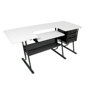 sew ready eclipse hobby sewing center craft table sturdy computer desk with drawers in black/white, 13362