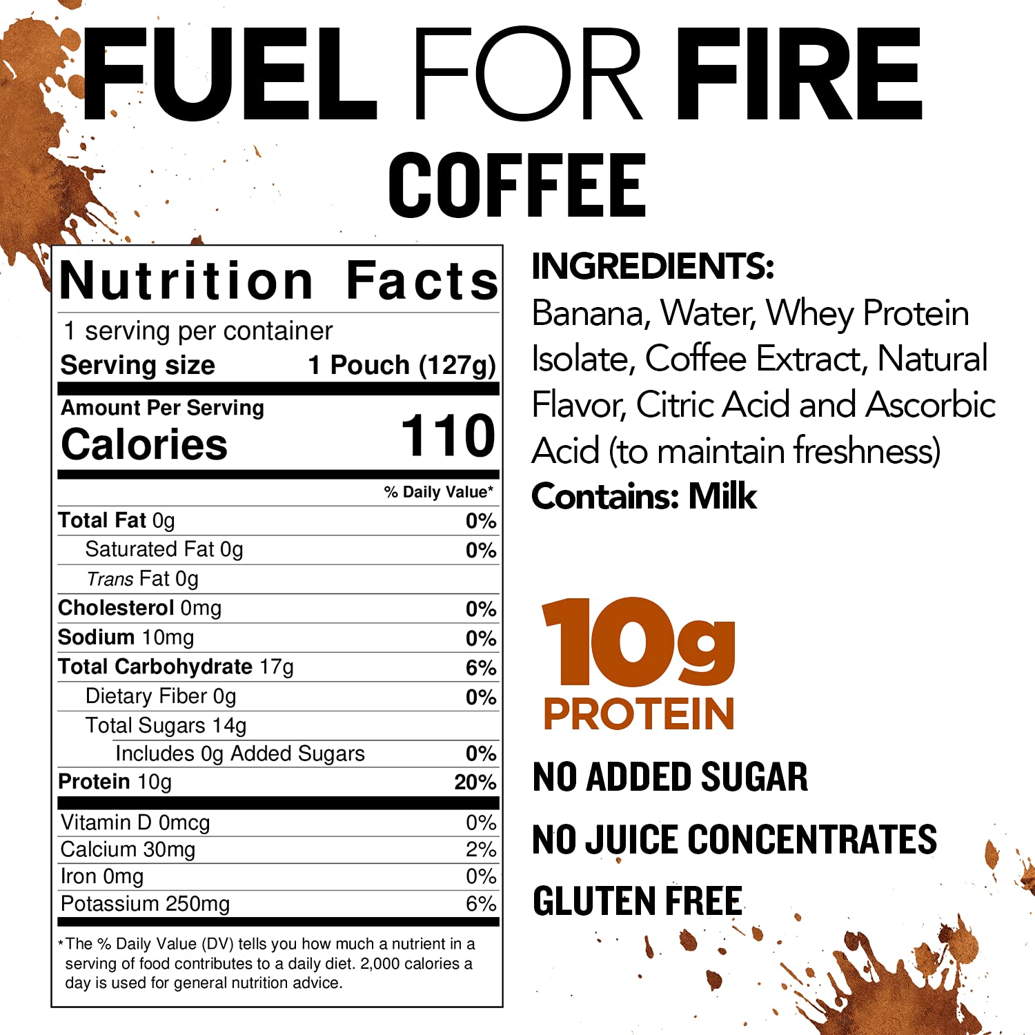 Fuel for Fire Protein Smoothie Pouch - Coffee (12-Pack) | Healthy Snack & Recovery | No Sugar Added, Dietitian Approved | Functional Fruit Smoothies | Gluten Free, 70mg Caffeine (4.5oz pouches)