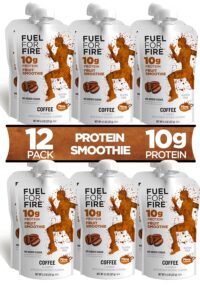 fuel for fire protein smoothie pouch - coffee (12-pack) | healthy snack & recovery | no sugar added, dietitian approved | functional fruit smoothies | gluten free, 70mg caffeine (4.5oz pouches)