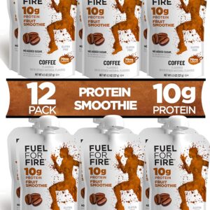 Fuel for Fire Protein Smoothie Pouch - Coffee (12-Pack) | Healthy Snack & Recovery | No Sugar Added, Dietitian Approved | Functional Fruit Smoothies | Gluten Free, 70mg Caffeine (4.5oz pouches)