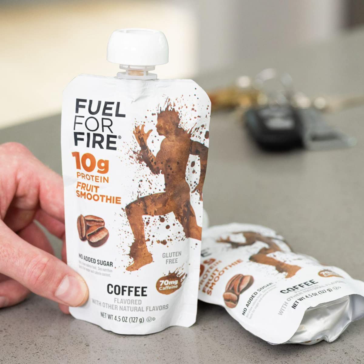 Fuel for Fire Protein Smoothie Pouch - Coffee (12-Pack) | Healthy Snack & Recovery | No Sugar Added, Dietitian Approved | Functional Fruit Smoothies | Gluten Free, 70mg Caffeine (4.5oz pouches)