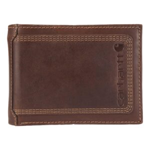 carhartt men's rugged leather triple stitch wallet, available in multiple styles, brown (passcase), one size